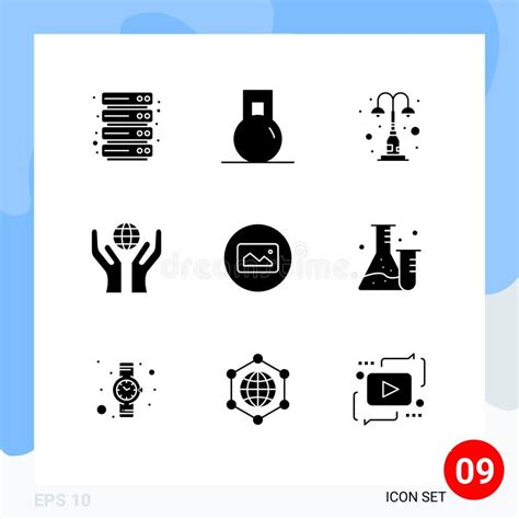 Mobile Interface Solid Glyph Set Of Pictograms Of Basic Image Light World Care Stock