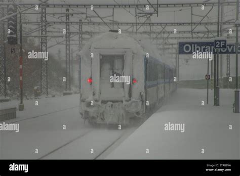 Electric Trains Near Deep Snowy Platform And Tunnel In Olbramovice CZ 12 02 2023 Stock Photo Alamy