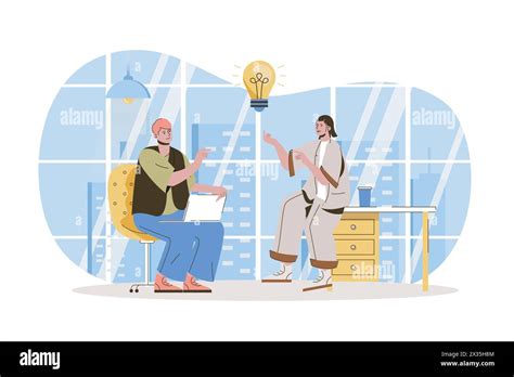 Teamwork Web Character Concept Employees Brainstorming Create Ideas Discussing Work Tasks