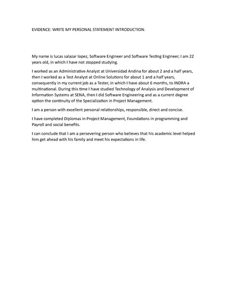 Evidence Write My Personal Statement Introduction Evidence Write My