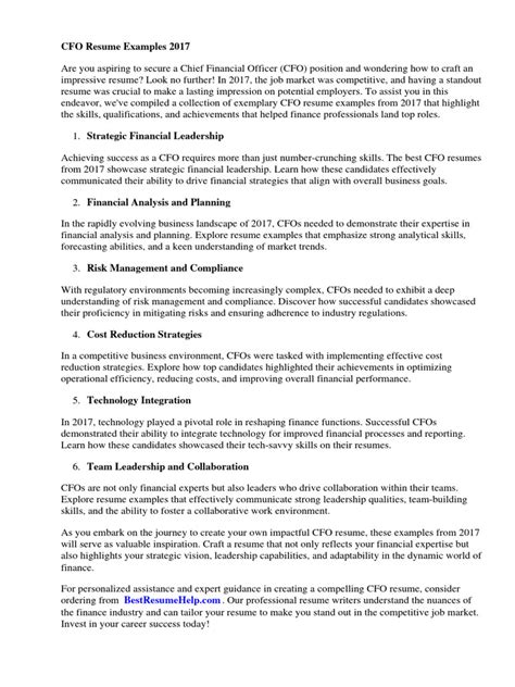Cfo Resume Examples 2017 Pdf Chief Financial Officer Leadership Cfo Resume Examples 2017 Pdf Chief Financial Officer Leadership