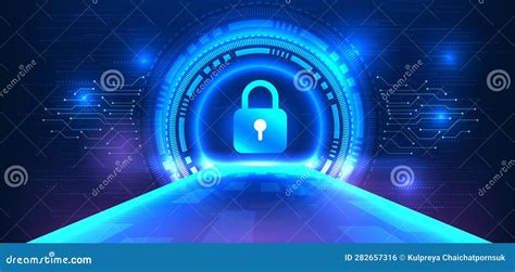 Lock Within A Technology Circle And Side Circuit A Bridge Forefronts The Entry To The