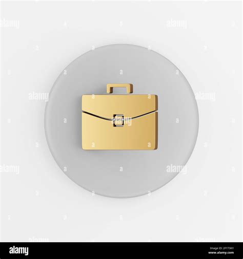 Golden Business Briefcase Icon 3d Rendering Gray Round Key Button