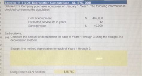 Exercise 11 1 Lo1 Depreciation Computations Sl