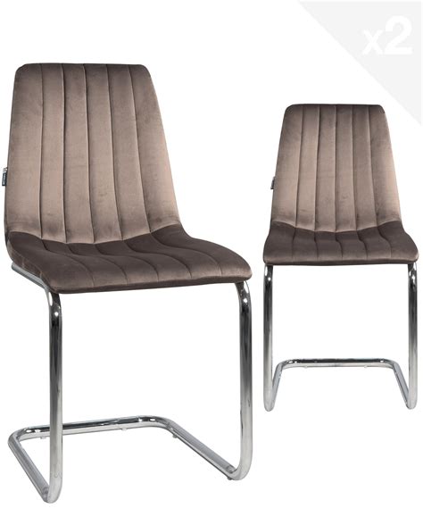 Chaise Salle à Manger Velours Pied Chrome Jana Lot De 2