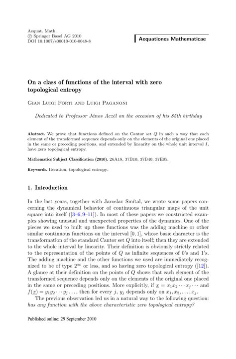 Pdf On A Class Of Functions Of The Interval With Zero Topological Entropy