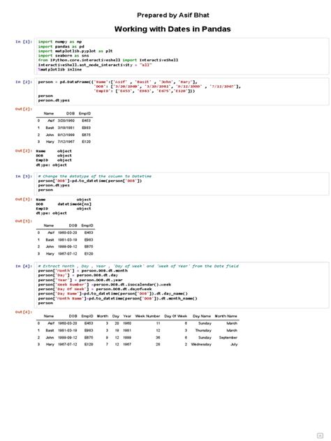 Working With Dates In Pandas Prepared By Asif Bhat Pdf Computer Science Software Engineering