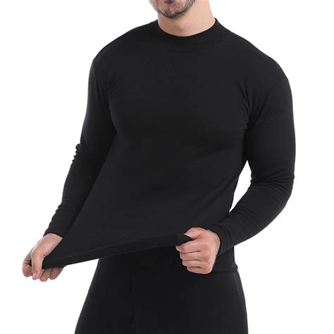 플리스 안감 긴 존스 반 터틀넥 탑 및 하의 보온 속옷 세트 남성용 탄력성 보온 상의 하의 겨울 Aliexpress