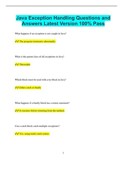Java Exception Handling Questions And Answers Latest Version 100 Pass Java Exception Handling