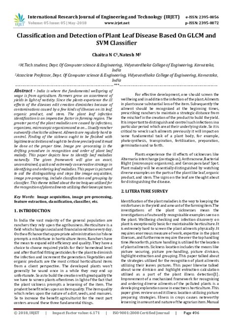 Pdf Classification And Detection Of Plant Leaf Disease Based On Glcm And Svm Classifier