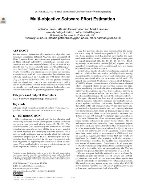 Pdf Multi Objective Software Effort Estimation