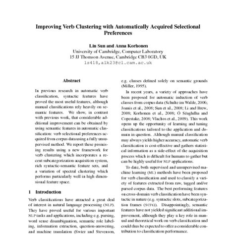 Improving Verb Clustering With Automatically Acquired Selectional Preferences Acl Anthology