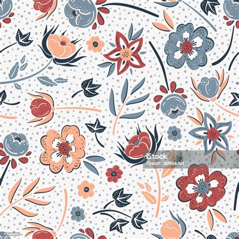 가을 야생화 벡터 꽃무늬 원활한 패턴입니다 아름 다운 꽃과 잎입니다 꽃과 나뭇잎은 빈티지 배경입니다 Ditsy 플로럴 프린트 가을에 대한 스톡 벡터 아트 및 기타 이미지