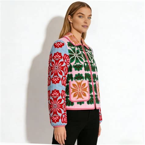 Roxie Floral Appliqué Quilted Jacket Statement Folk Art Coat Luxury