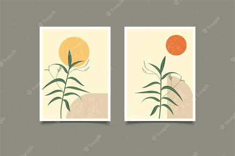 Boho 미니멀리스트 열대 잎 포스터 장식 세트 프리미엄 벡터