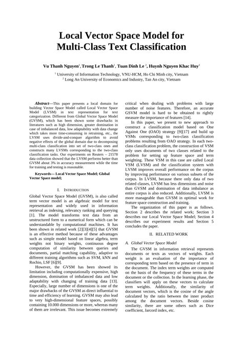 PDF Local Classification Model With Vector Space For Multi Class Text Classification