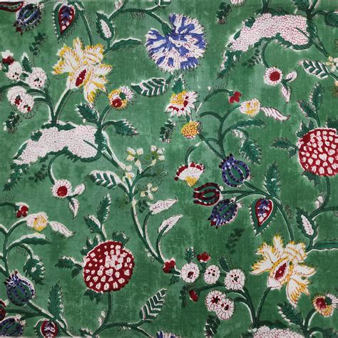 Pure Cotton Jaipuri With Wild Fruit Jaal Hand Block Print Fabric Green Sanskruti
