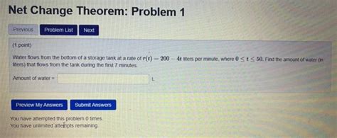 Solved Net Change Theorem Problem Previous Problem List Chegg