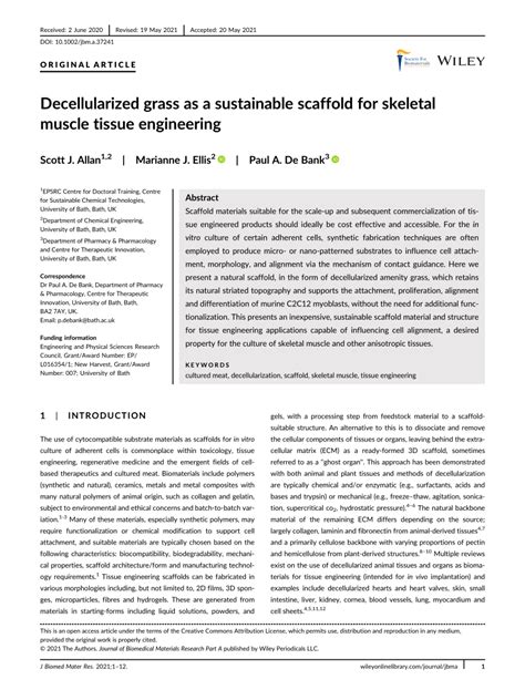 Pdf Decellularized Grass As A Sustainable Scaffold For Skeletal Muscle Tissue Engineering