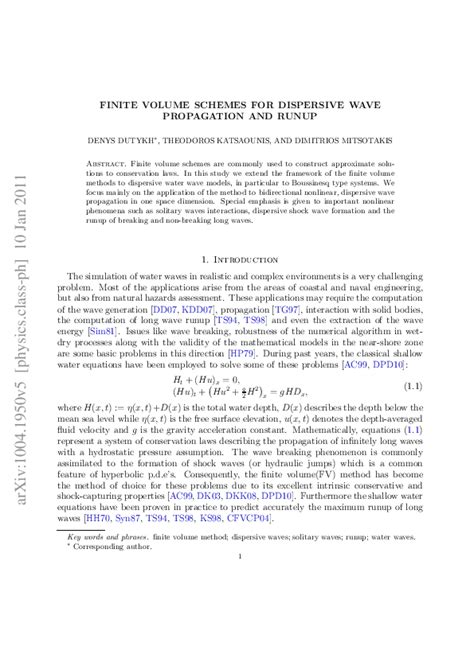 Pdf Finite Volume Schemes For Dispersive Wave Propagation And Runup