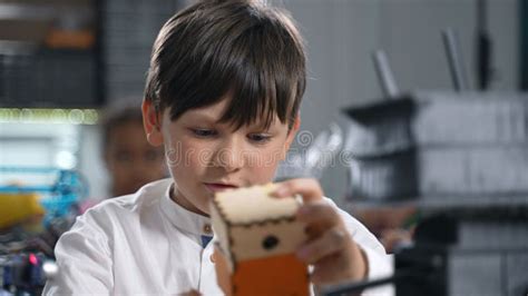 Elementary School Boy Constructing Electric Toys Stock Footage Video