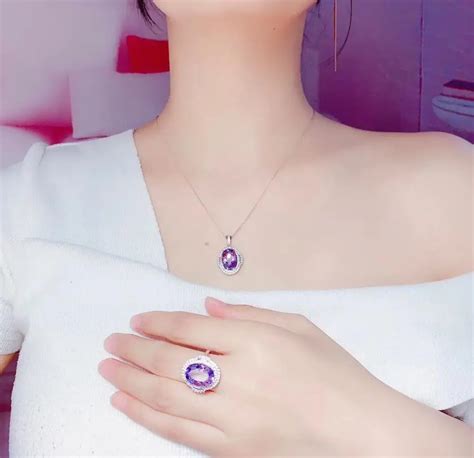 사랑하는 아내를위한 최고의 선물 자수정 보석 세트 천연 진짜 자수정 925 스털링 실버 1 개 펜던트 1 개 반지보석 세트 Aliexpress