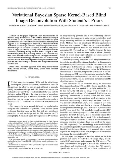 Pdf Variational Bayesian Sparse Kernel Based Blind Image