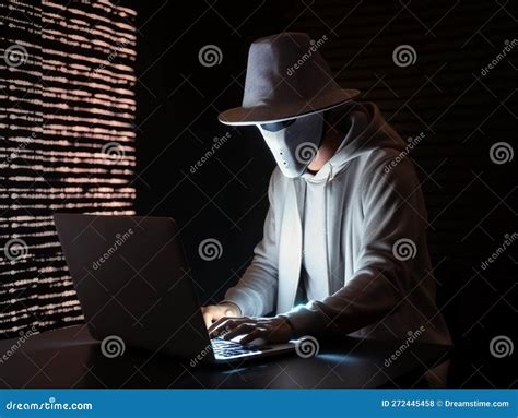 Anonymous Hacker With White Hat Concept Of Hacking Cybersecurity Cybercrime Cyberattack Etc
