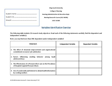 variables exercise 37 38 412nurs variables exercise dr hanan