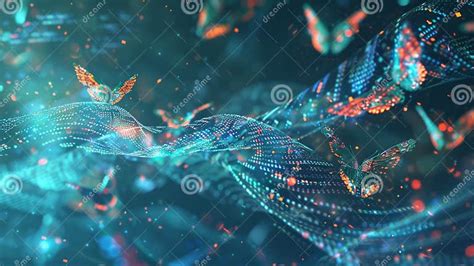 An Abstract Image Of Code Streams Transforming Into A Swarm Of Virtual