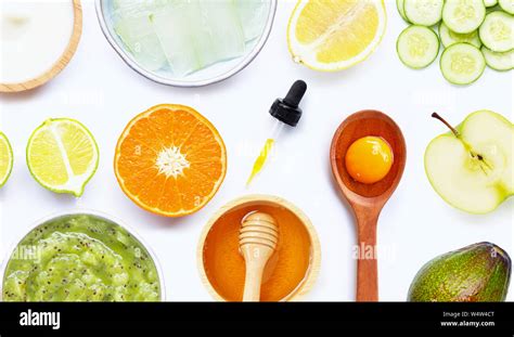 Natural Ingredients For Homemade Skin Care On White Background Stock