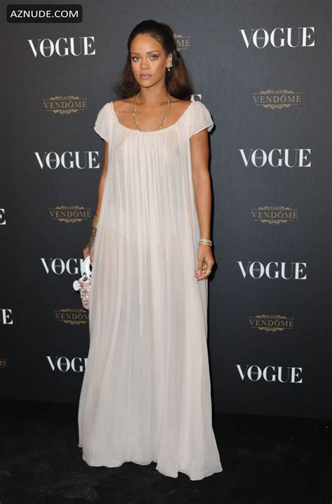 Rihanna Braless At Vogue Th Anniversary Party In Paris Aznude