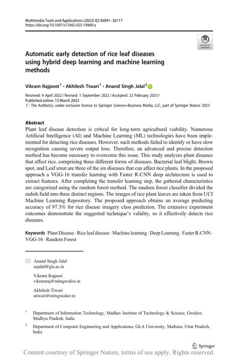 Automatic Early Detection Of Rice Leaf Diseases Using Hybrid Deep Learning And Machine Learning