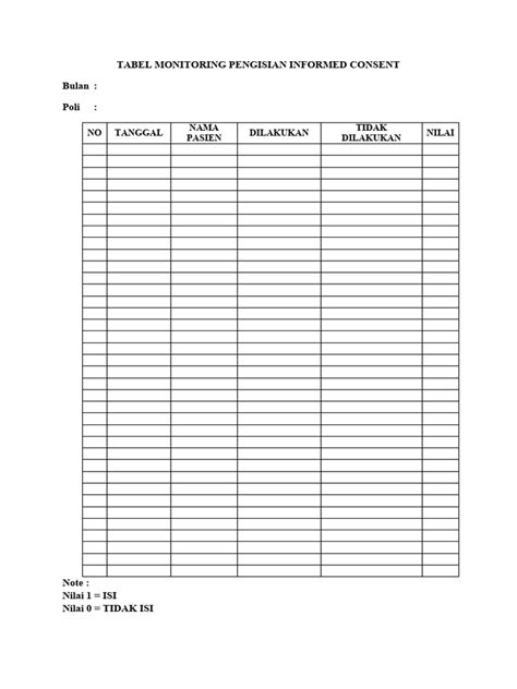 Tabel Monitoring Pengisian Informed Consent Pdf