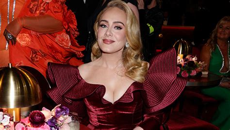 Adele At Grammys 2023 Red Off The Shoulder Dress Hollywood Life