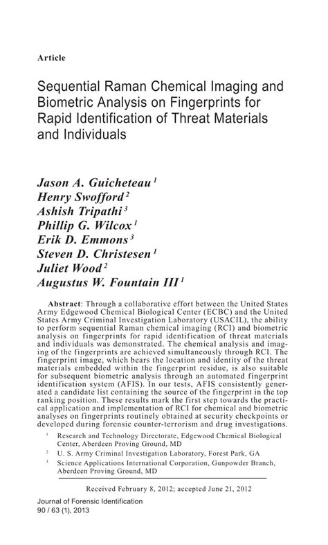 Pdf Sequential Raman Chemical Imaging And Biometric Analysis On