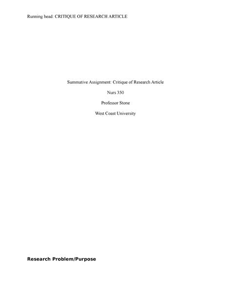 Summative Assignment Summative Assignment Critique Of Research Article