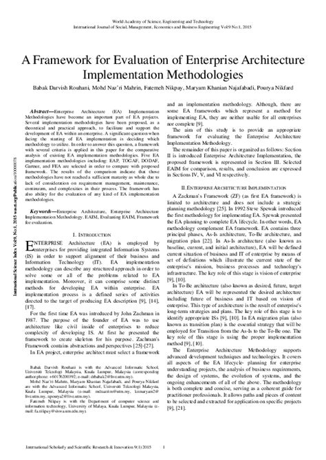 Pdf A Framework For Evaluation Of Enterprise Architecture Implementation Methodologies