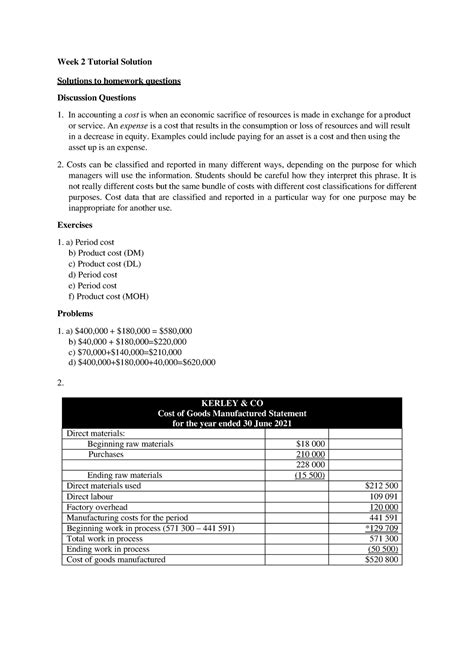 Week 2 Week 3 Cvp Analysis Tutorial Handout Week 2 Tutorial Solution Solutions To Homework