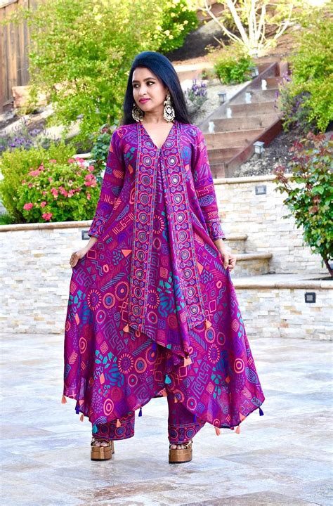 Coord Set Women Indo Western Purple Pink Butterfly Coord Set Label Dc