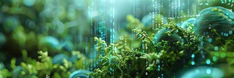 Premium Photo Futuristic Digital Binary Code Intertwined With Natural Green Plants Concept