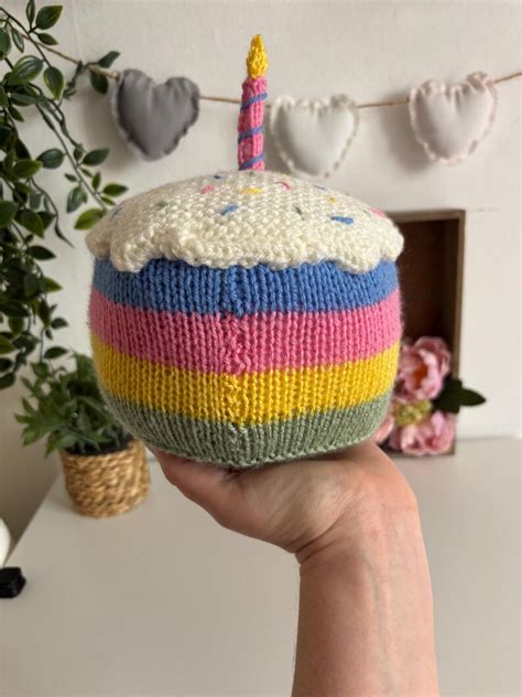 Rainbow Birthday Cake Knitting Pattern Jellycat Plushie Toy Tutorial