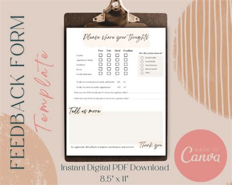 Feedback Form Digital Feedback Template Small Businesses Feedack Template Spa Form Massage