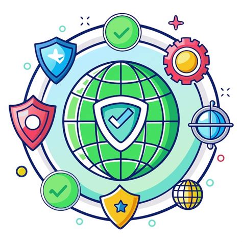 Global Security Protection With Icons Of Checkmarks Shields And Gears Premium Ai Generated Vector