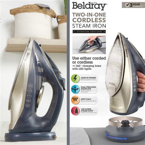 2 In 1 Cordless 2600w Steam Iron Titanium Edition Beldray Store