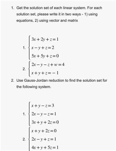solved 1 get the solution set of each linear system for