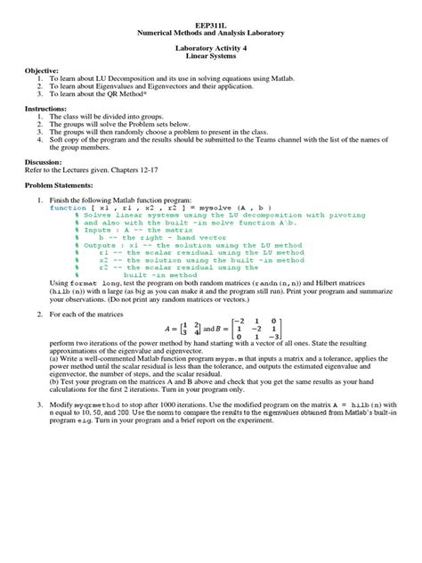 Eep 311l Laboratory Activity 4 Pdf Eigenvalues And Eigenvectors