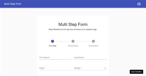 React Material Ui Step Form JS Forked Codesandbox