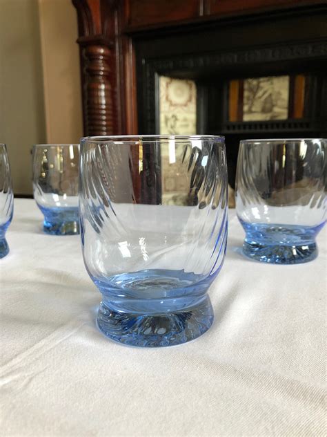 Set Of Vintage Blue Glasses Set Of 4 Old Fashioned Liquor Vintage