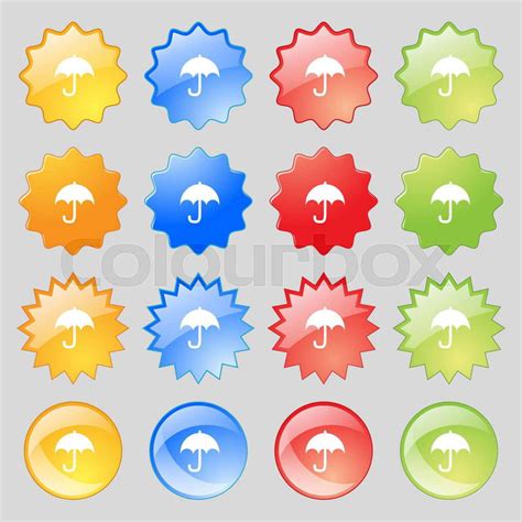 Umbrella Icon Sign Big Set Of 16 Colorful Modern Buttons Fo Colourbox